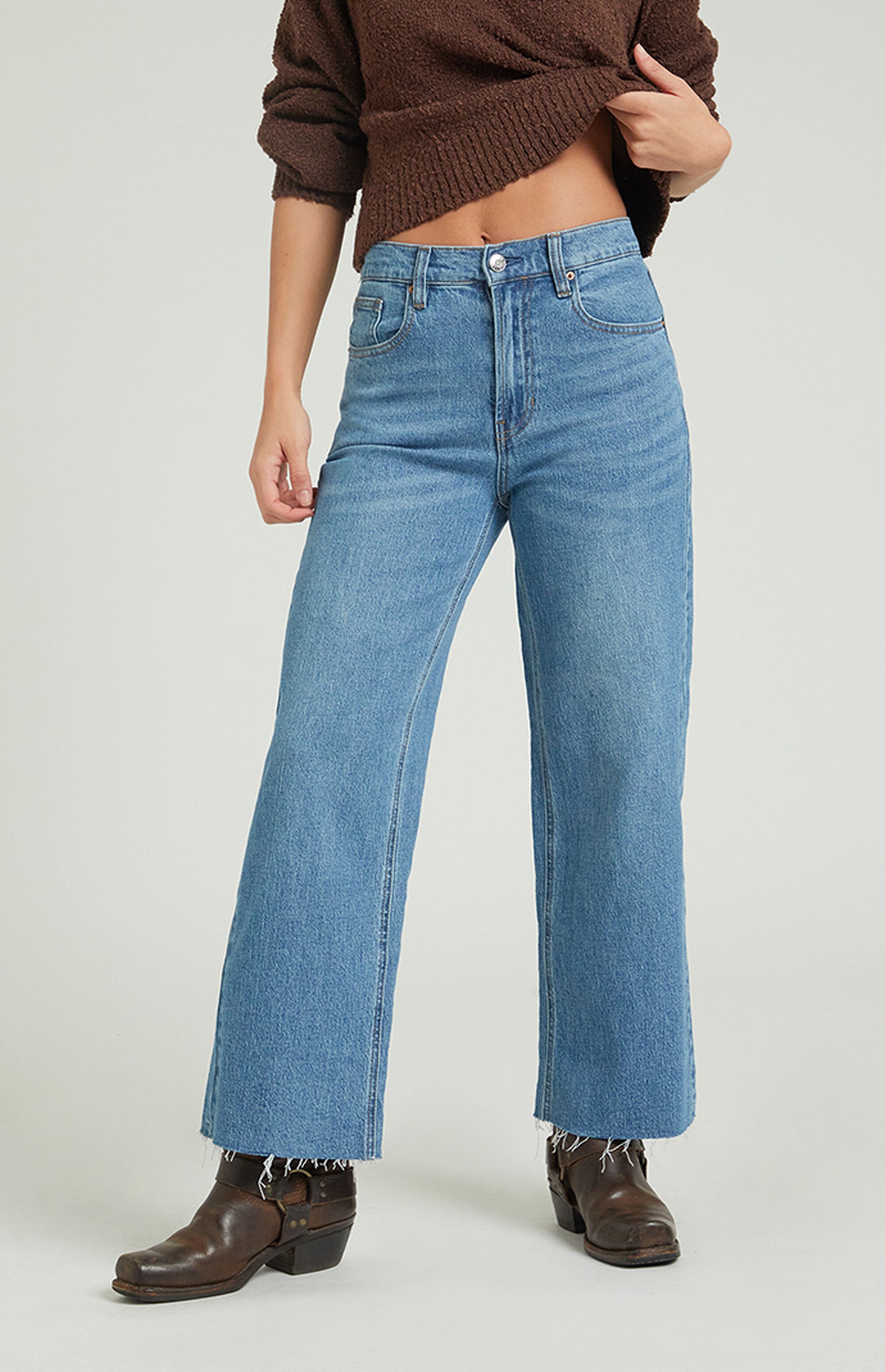 Pacsun Nora Stretch Dark Indigo Cropped Wide Leg Jeans | PacSun