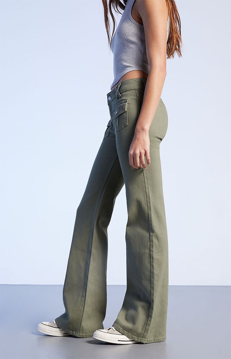 Pacsun Olive Low Rise Cargo Flare Pants | PacSun
