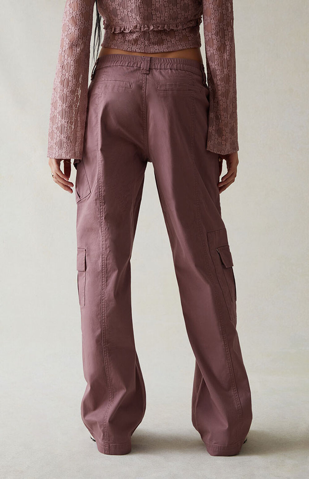 Pacsun Mauve Low Rise Cargo Puddle Pants | PacSun