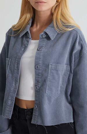 PacSun Slate Blue Corduroy Cropped Shacket | PacSun