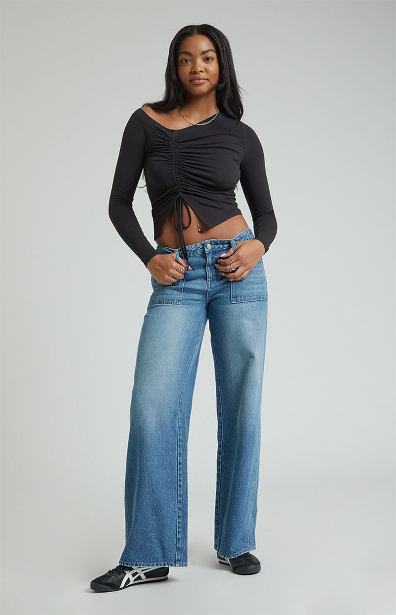 Pacsun Casey Dark Indigo Low Rise Baggy Cargo Jeans | PacSun