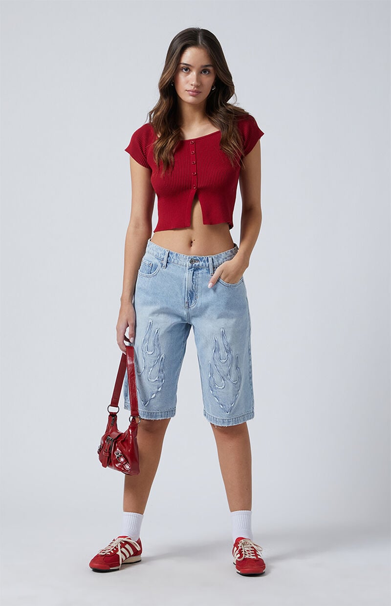Pacsun Light Indigo Flame Extreme Denim Jorts | PacSun