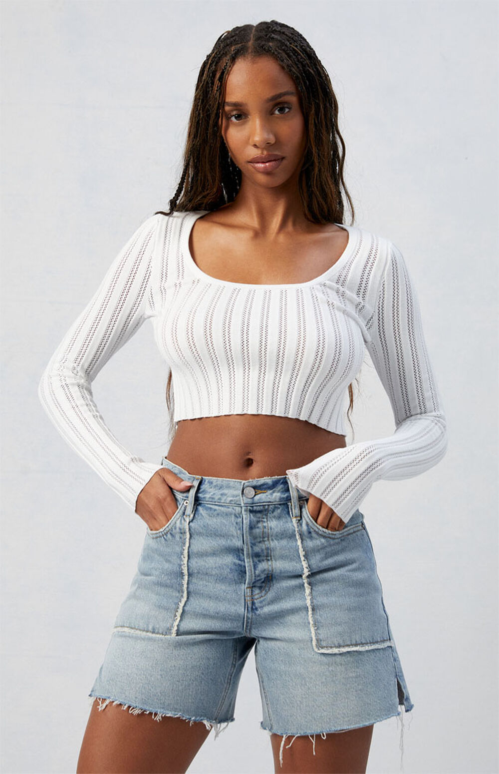 PacSun Eco Light Indigo High Waisted Frayed Relaxed Jorts | PacSun