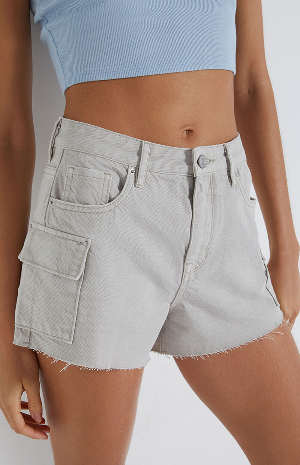 Pacsun Eco Light Gray Ultra High Waisted Cargo Shorts PacSun pacsun-eco-light-gray-ultra-high-waisted-cargo-shorts-pacsun