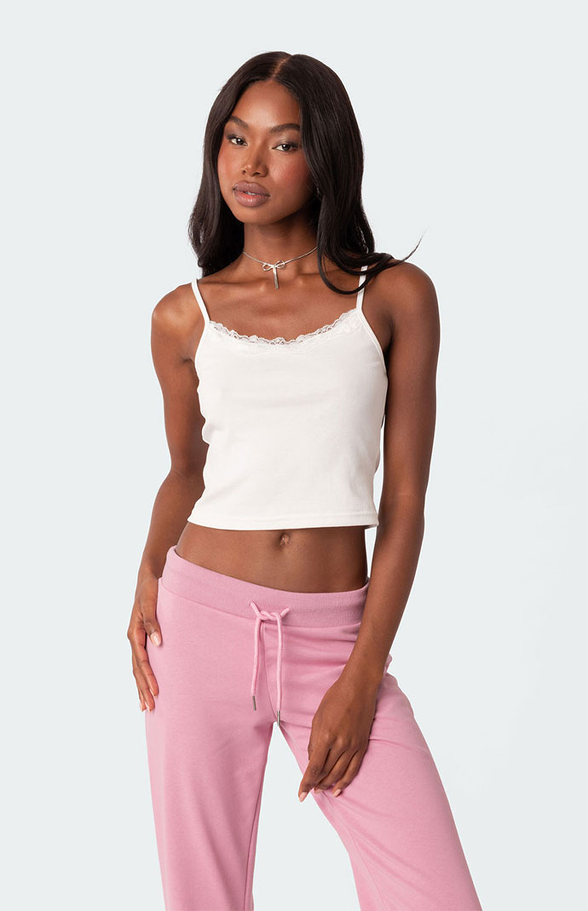 Edikted Lace Trim Ribbed Tank Top Pacsun