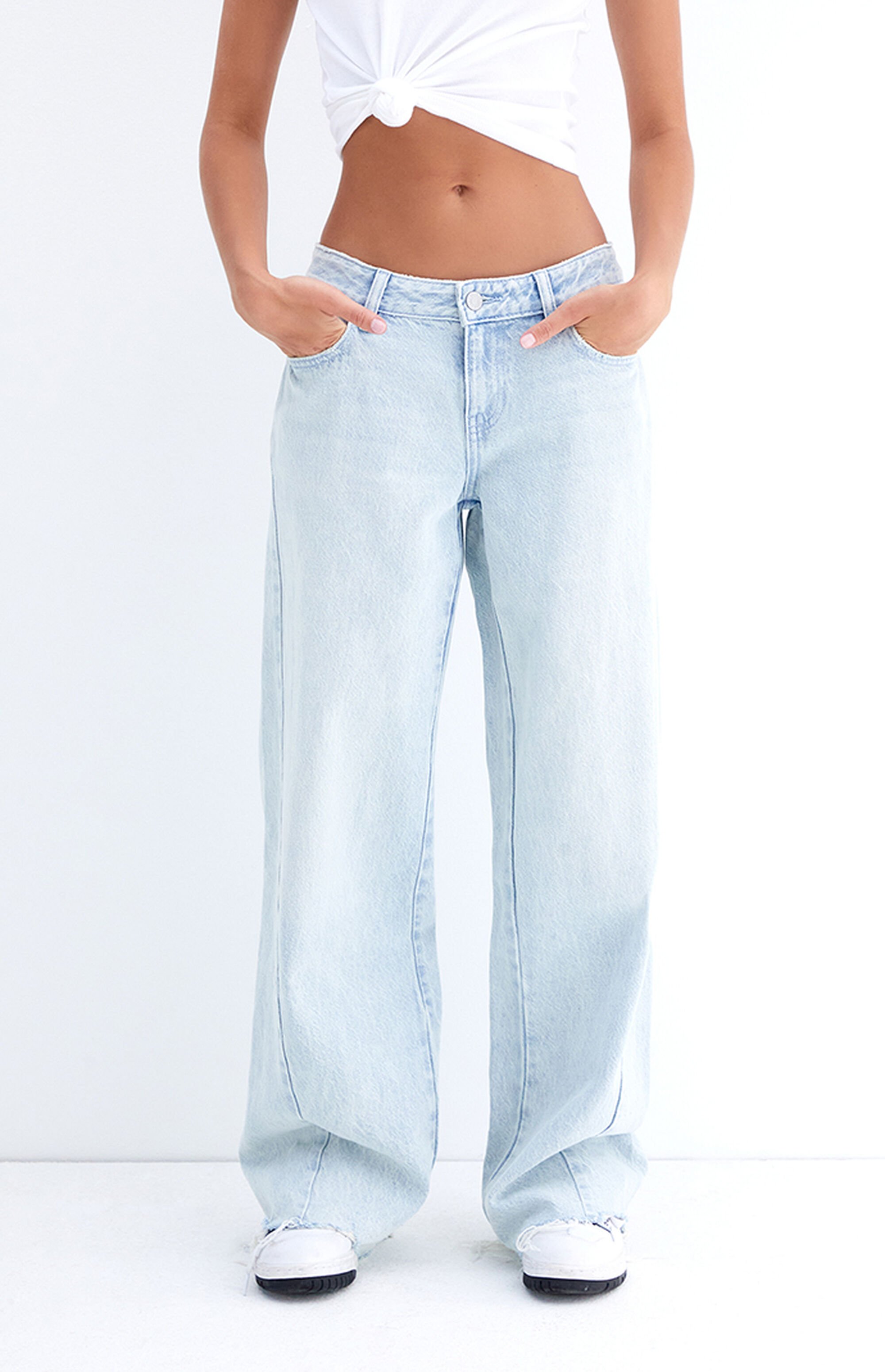 Pacsun Casey Light Indigo Raw Cut Low Rise Baggy Jeans | PacSun