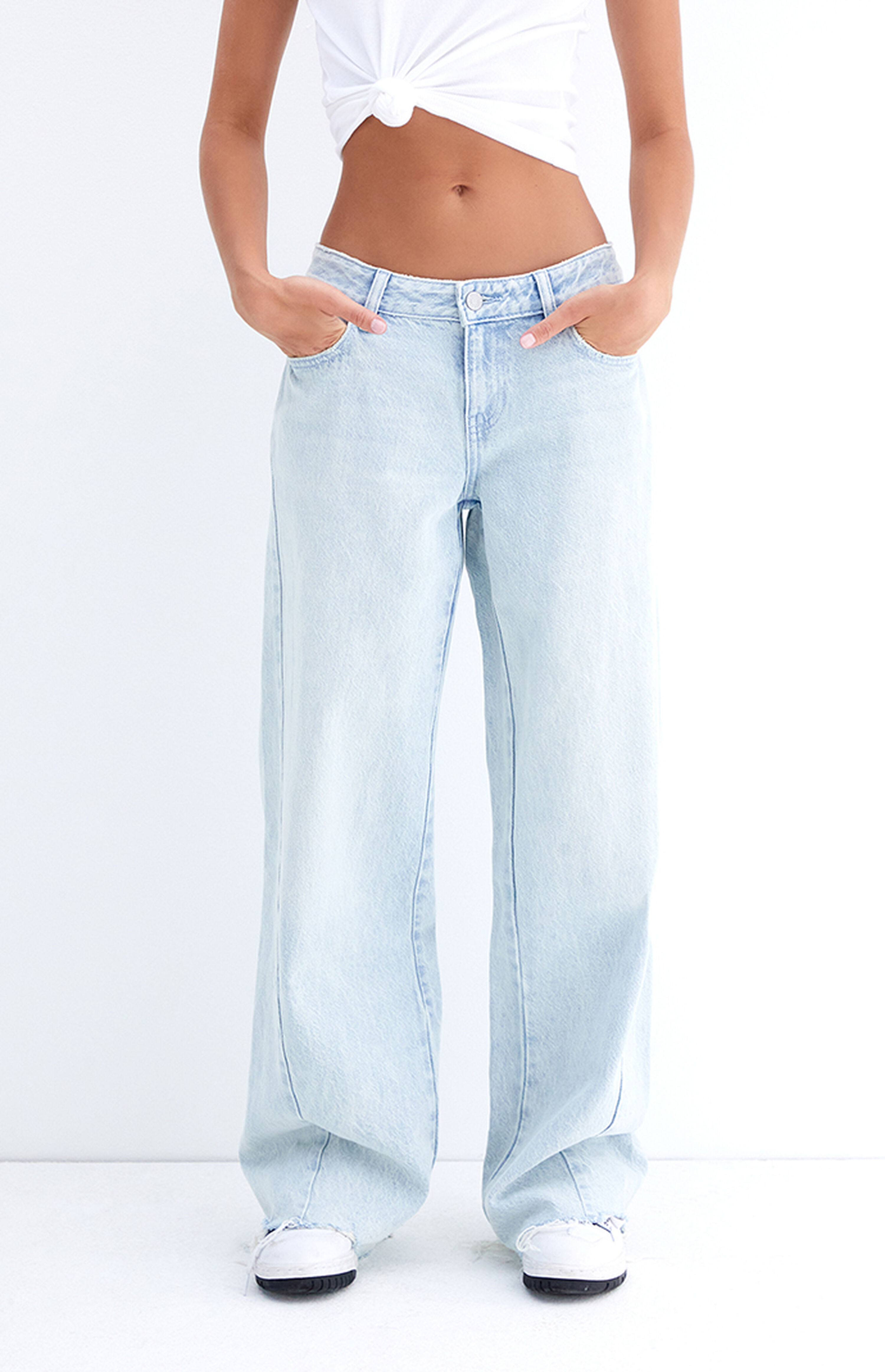 Pacsun Casey Light Indigo Raw Cut Low Rise Baggy Jeans | PacSun