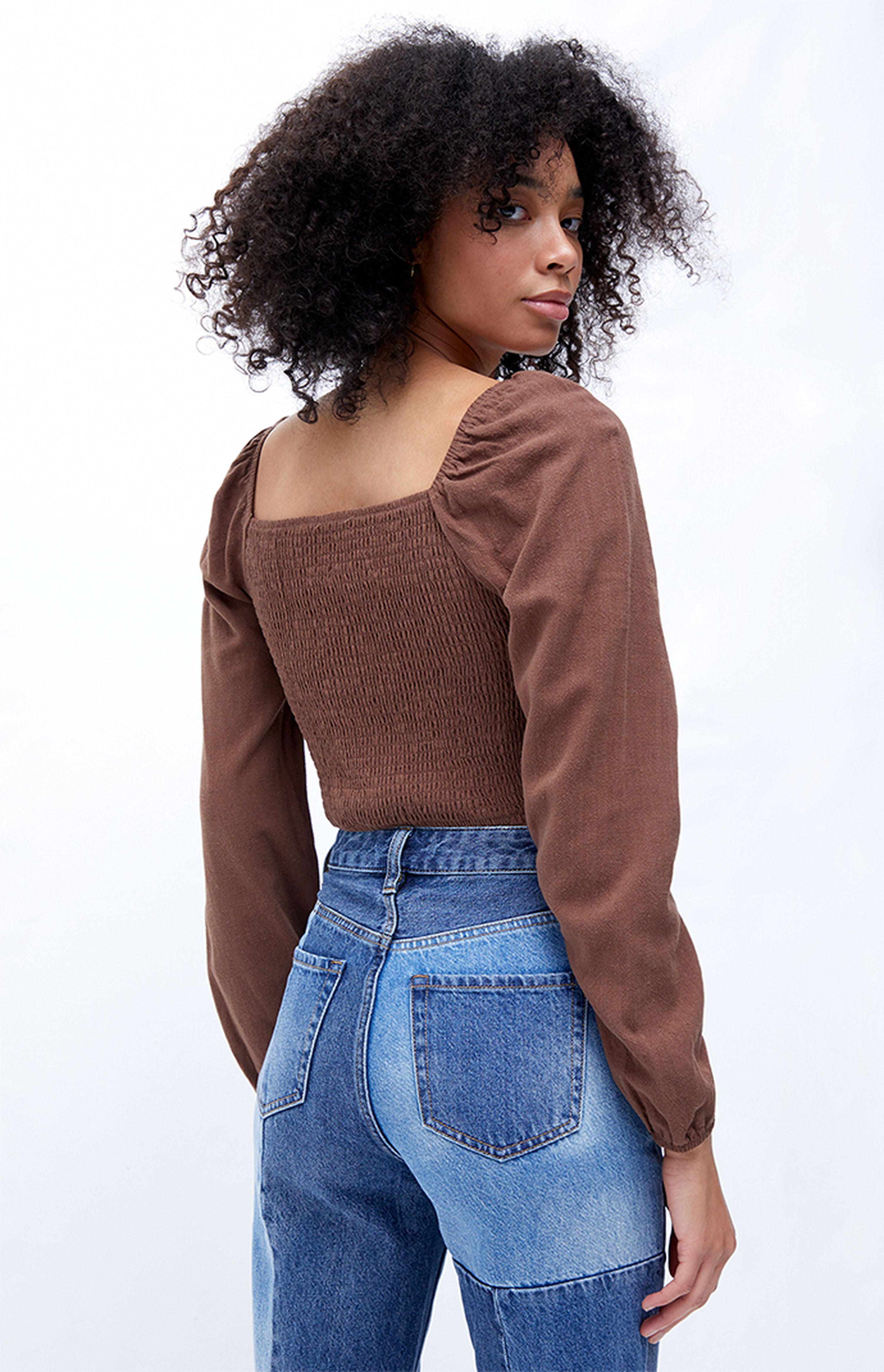 LA Hearts Long Sleeve Bodice Woven Top | Pacsun