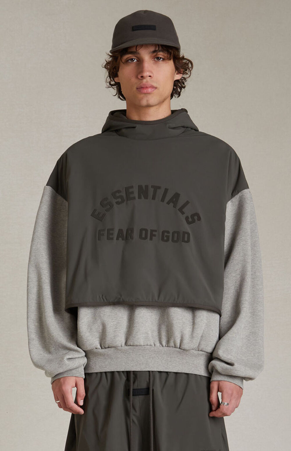Fear of God Essentials Ink Jet Black Nylon Fleece Hooded Sweatshirt ...