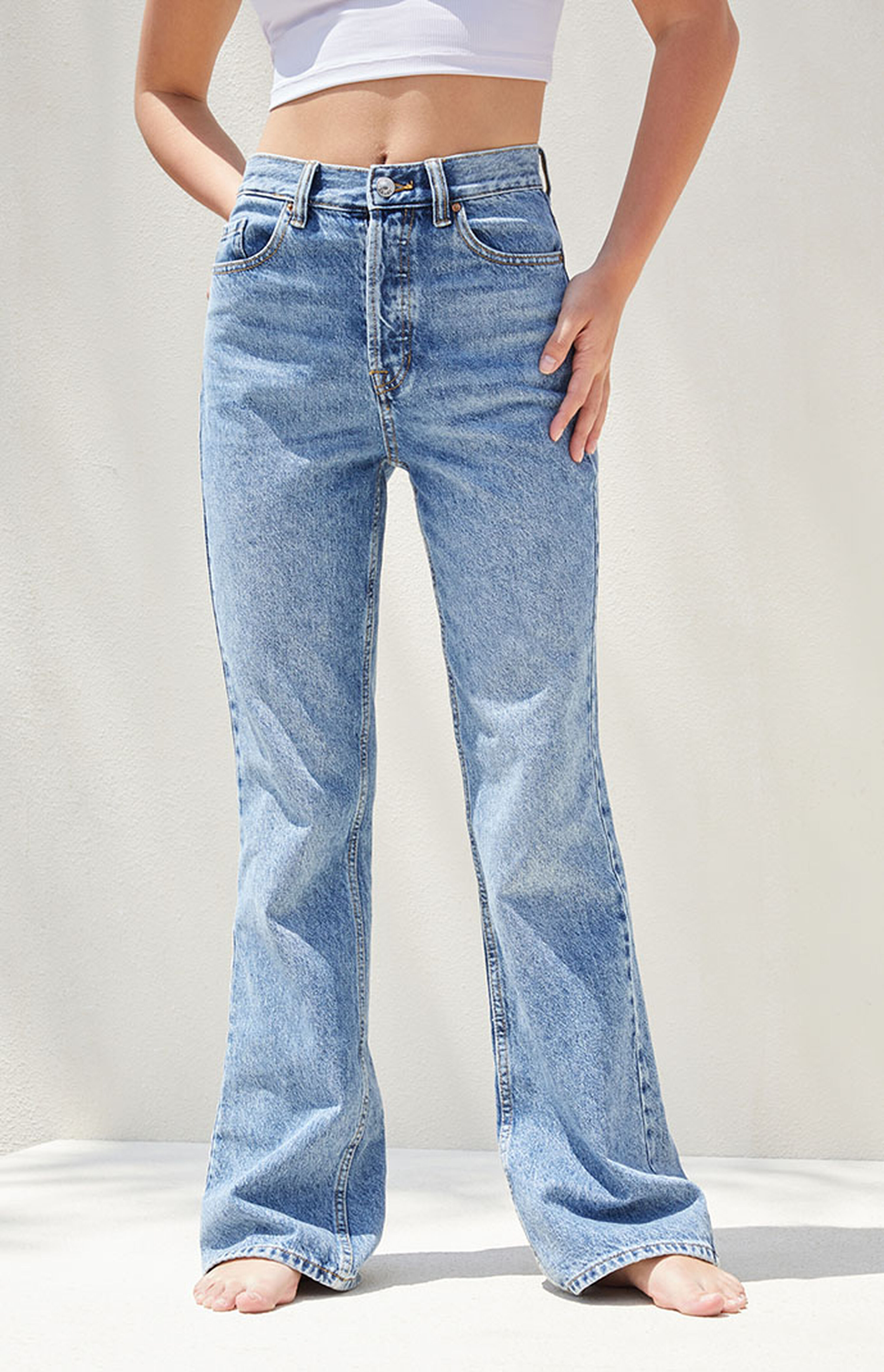 PacSun Eco Medium Blue High Waisted Bootcut Jeans | PacSun