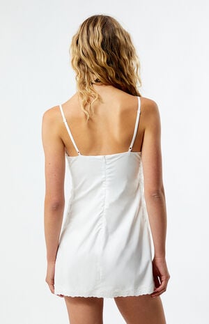 white lace trim mini dress