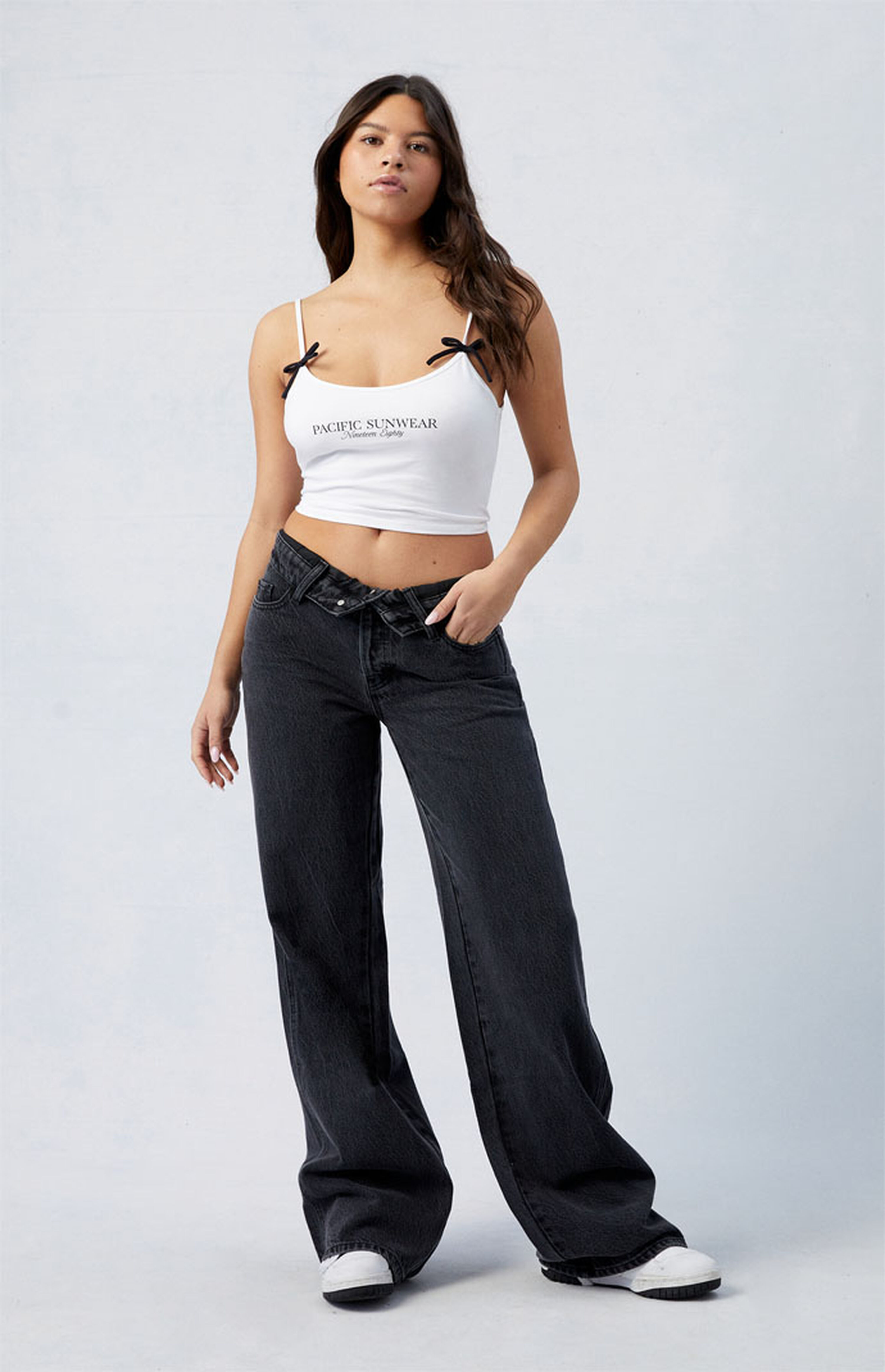 Pacsun Black Fold-Over Casey Low Rise Baggy Jeans | PacSun