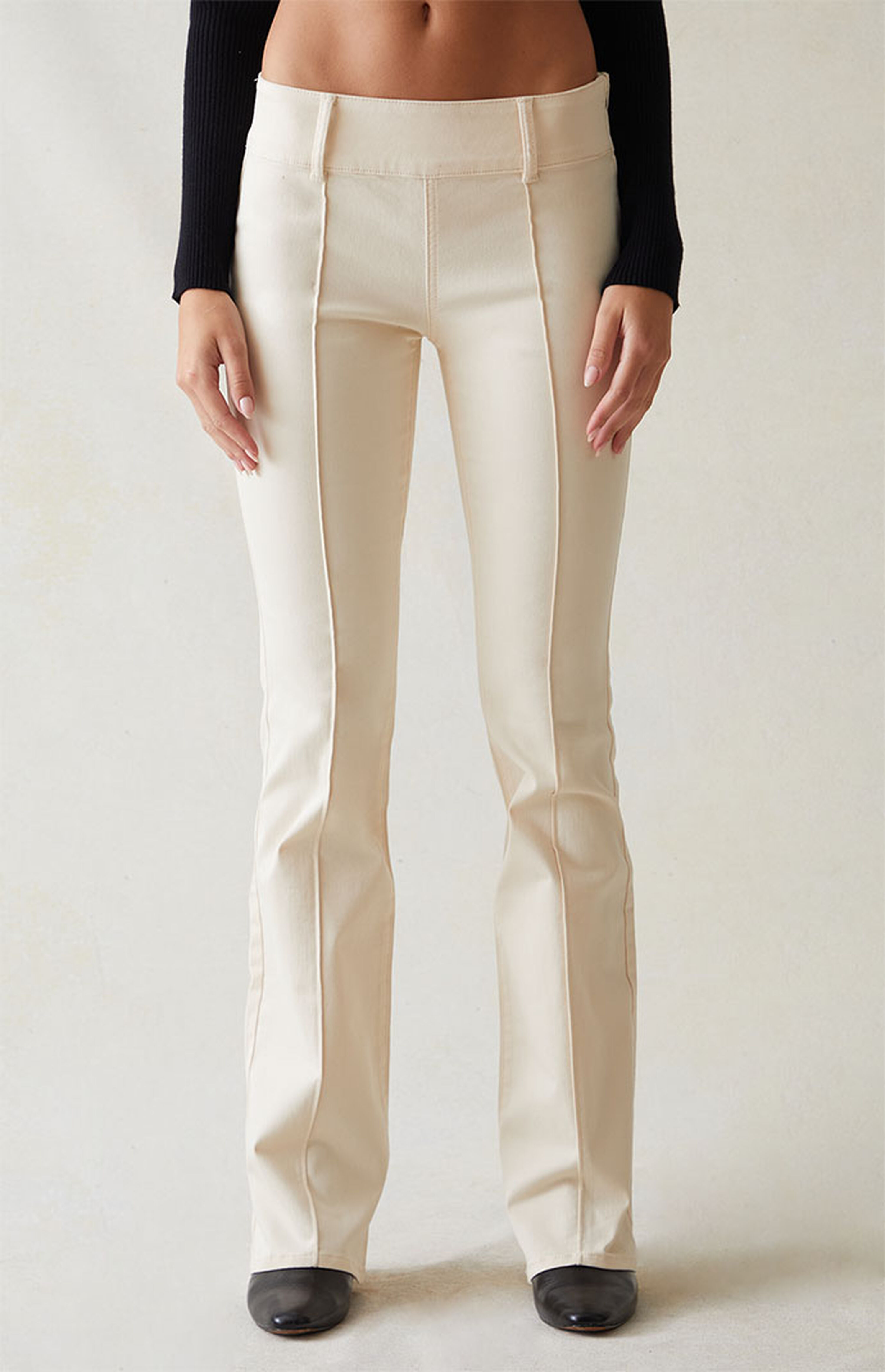 Pacsun Stretch Cream Low Rise Flare Pants | PacSun