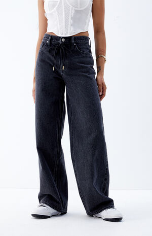 Pacsun Cali Black Drawstring Baggy Boyfriend Jeans | PacSun