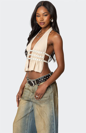 cropped halter top backless