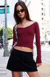 John Galt Burgundy Mayson Off-The-Shoulder Long Sleeve Top | PacSun
