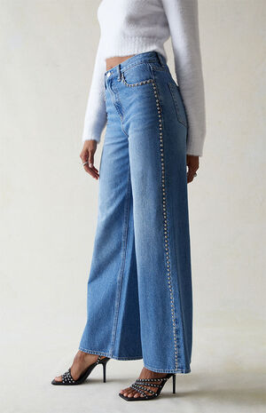 Pacsun Medium Indigo Studded Wide Leg Jeans | PacSun