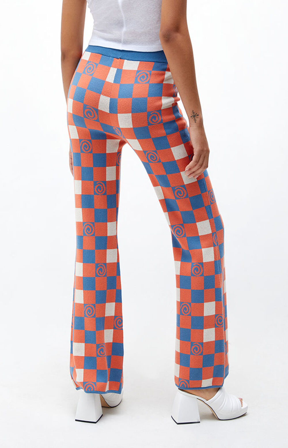 Another Girl Eco Checkerboard Swirl Flare Pants | PacSun