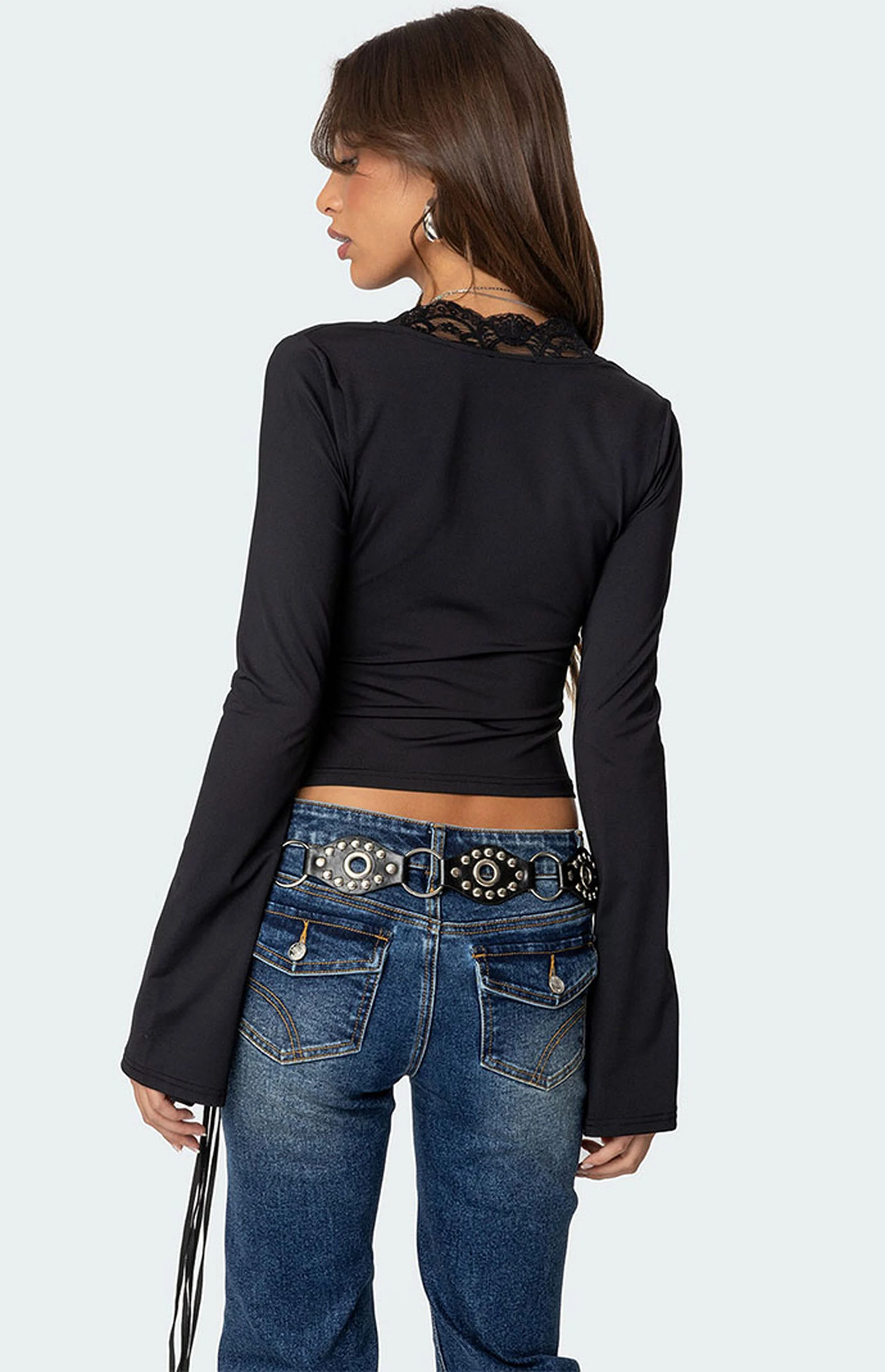 Edikted Tina Lacey Plunge Neck Top | Pacsun