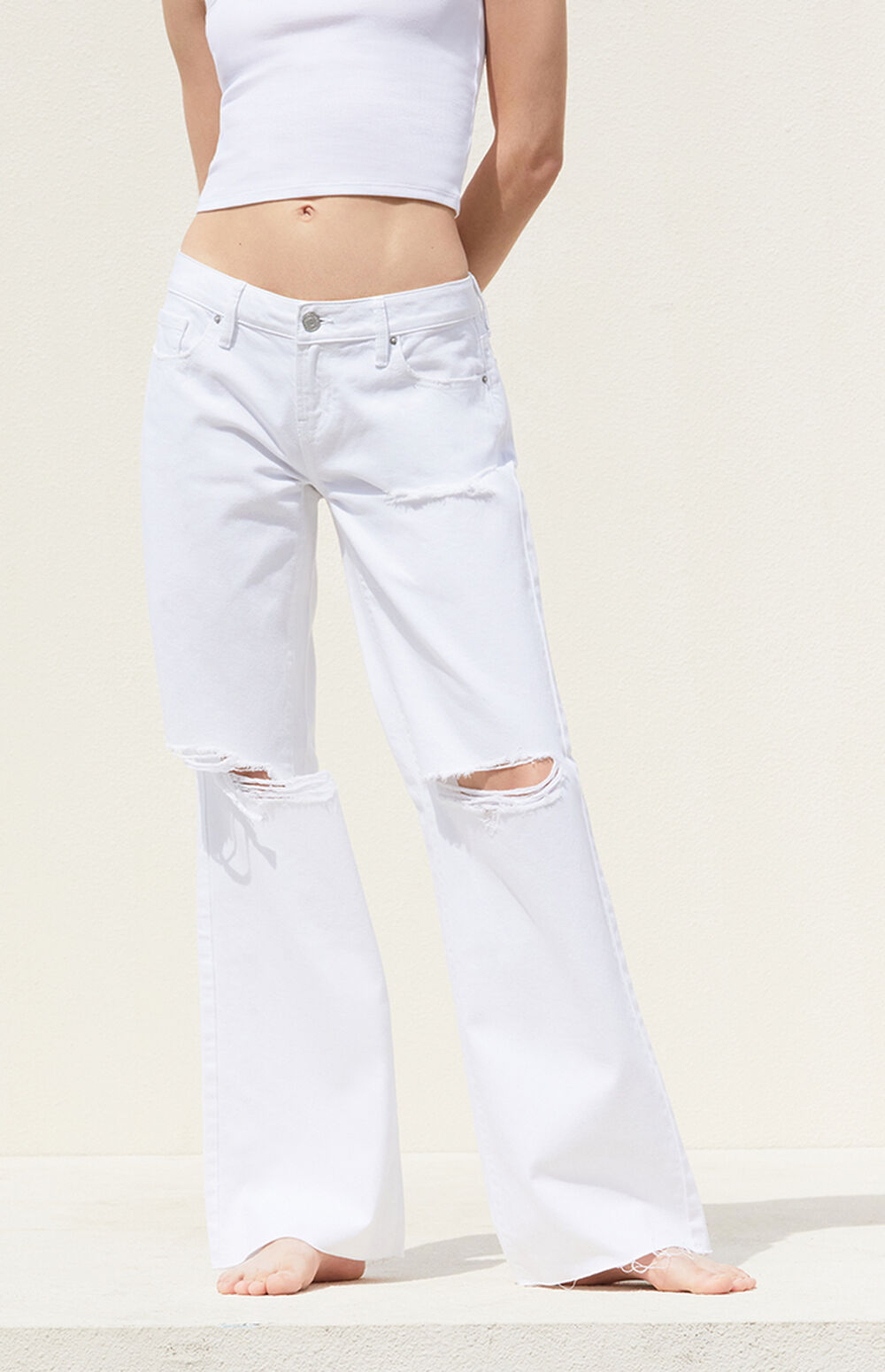 Pacsun White Ripped Low Rise Girlfriend Jeans | PacSun