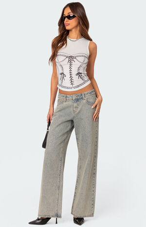 Edikted Maddie Graphic Sheer Mesh Top | PacSun