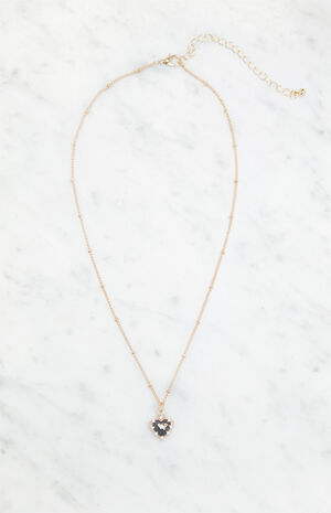 LA Hearts Black Rhinestone Heart Necklace | PacSun