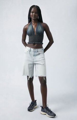 Pacsun Eco Light Indigo Frayed Baggy Jorts | PacSun