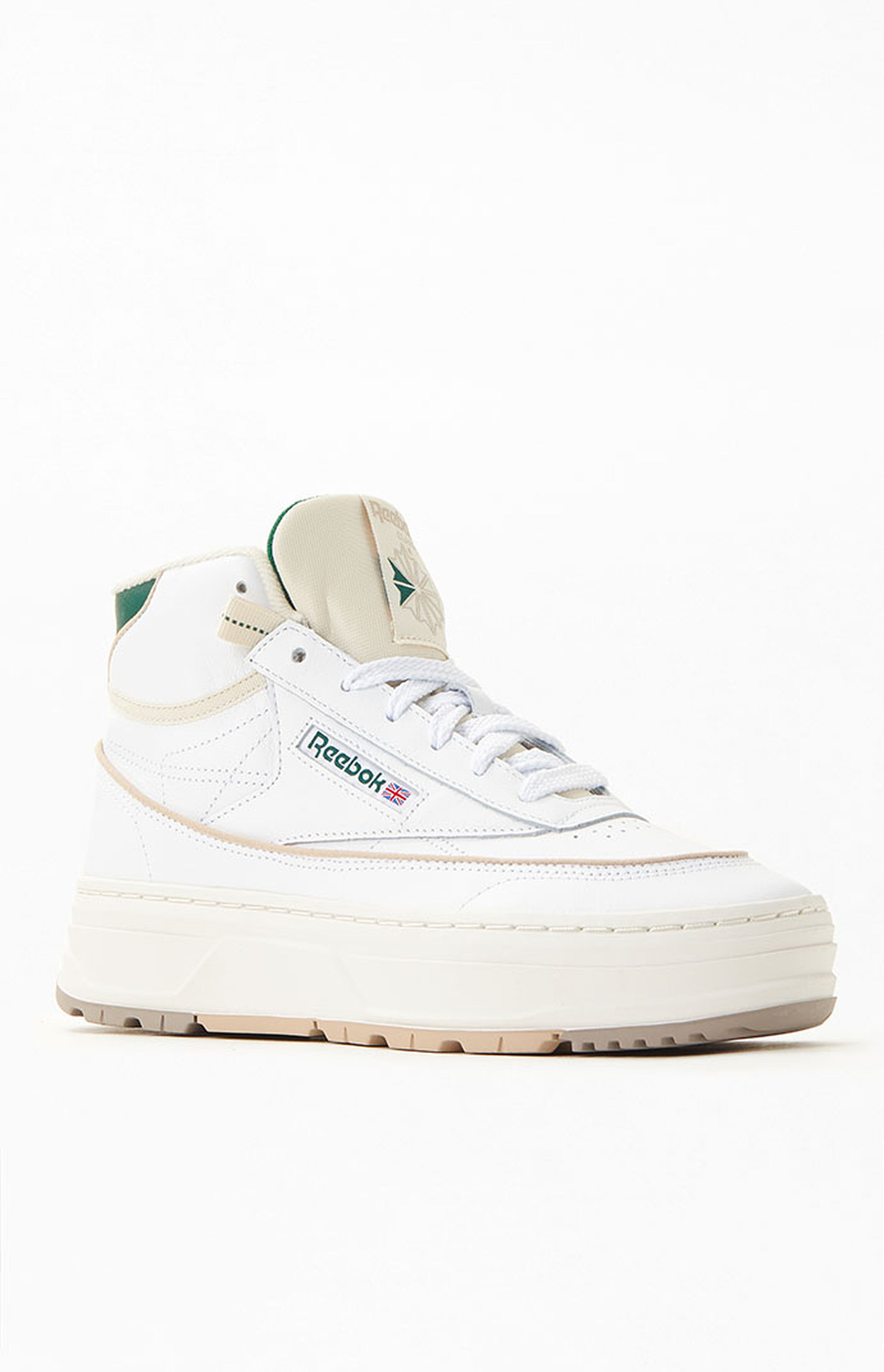 Reebok Women's White & Green Club C Double Geo Mid Sneakers | PacSun
