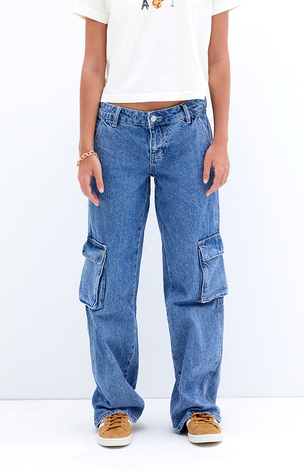 Pacsun Casey Medium Indigo Low Rise Baggy Cargo Jeans | PacSun