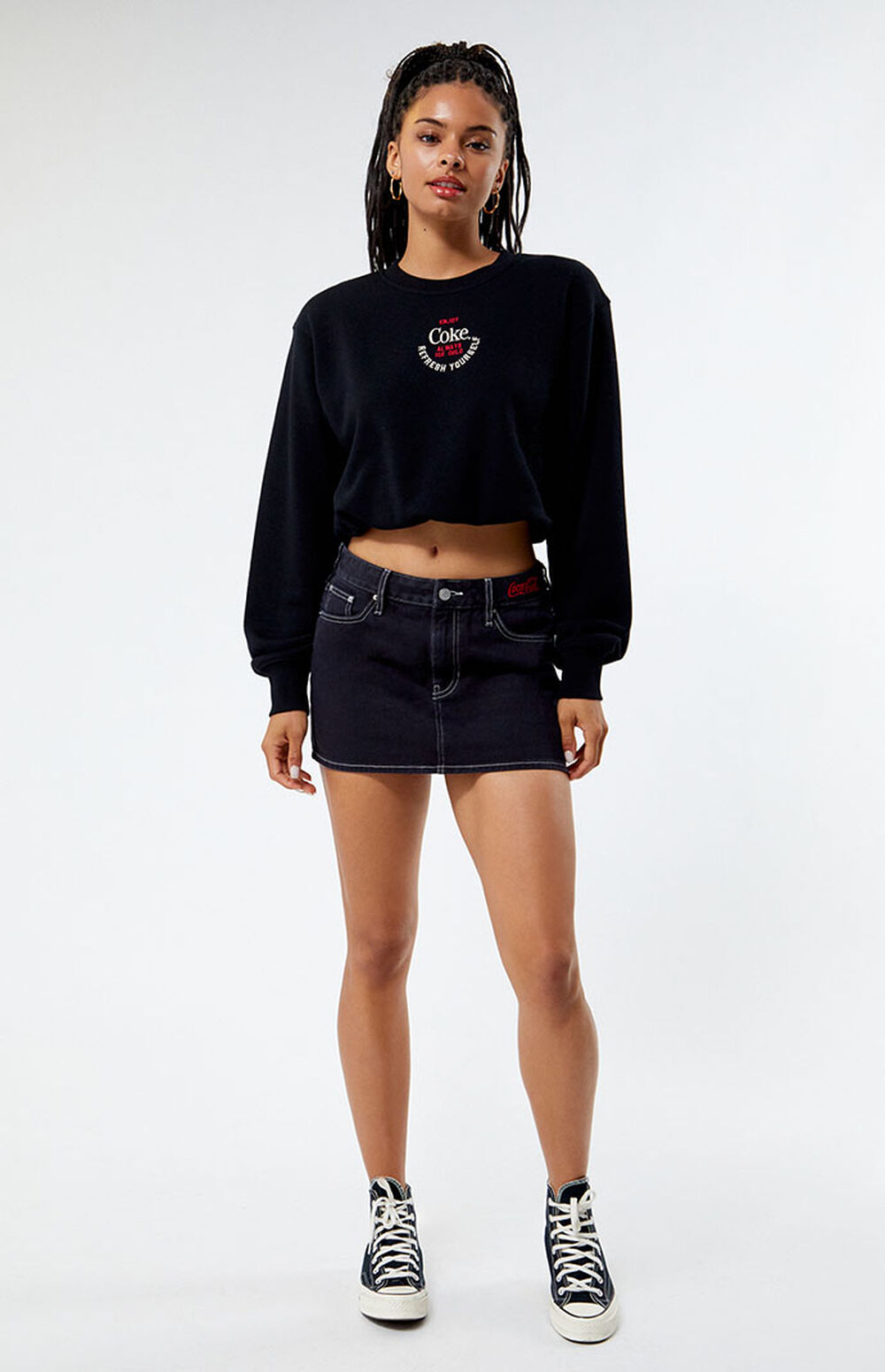 Coca-Cola By PacSun Mid Rise Cola Dream Denim Mini Skirt | Pacsun