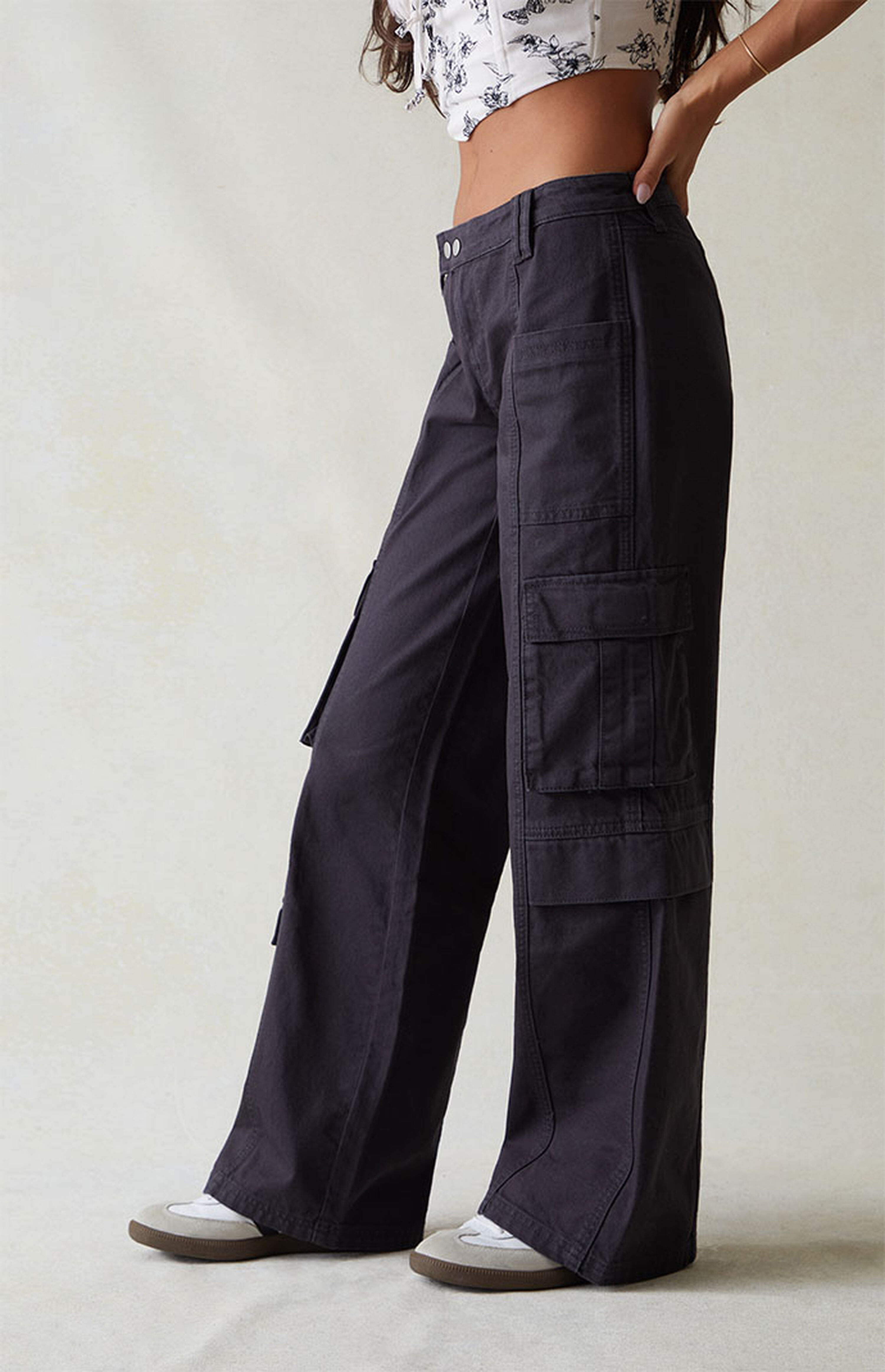 Pacsun Dark Gray Tab Low Rise Baggy Cargo Pants | Pacsun