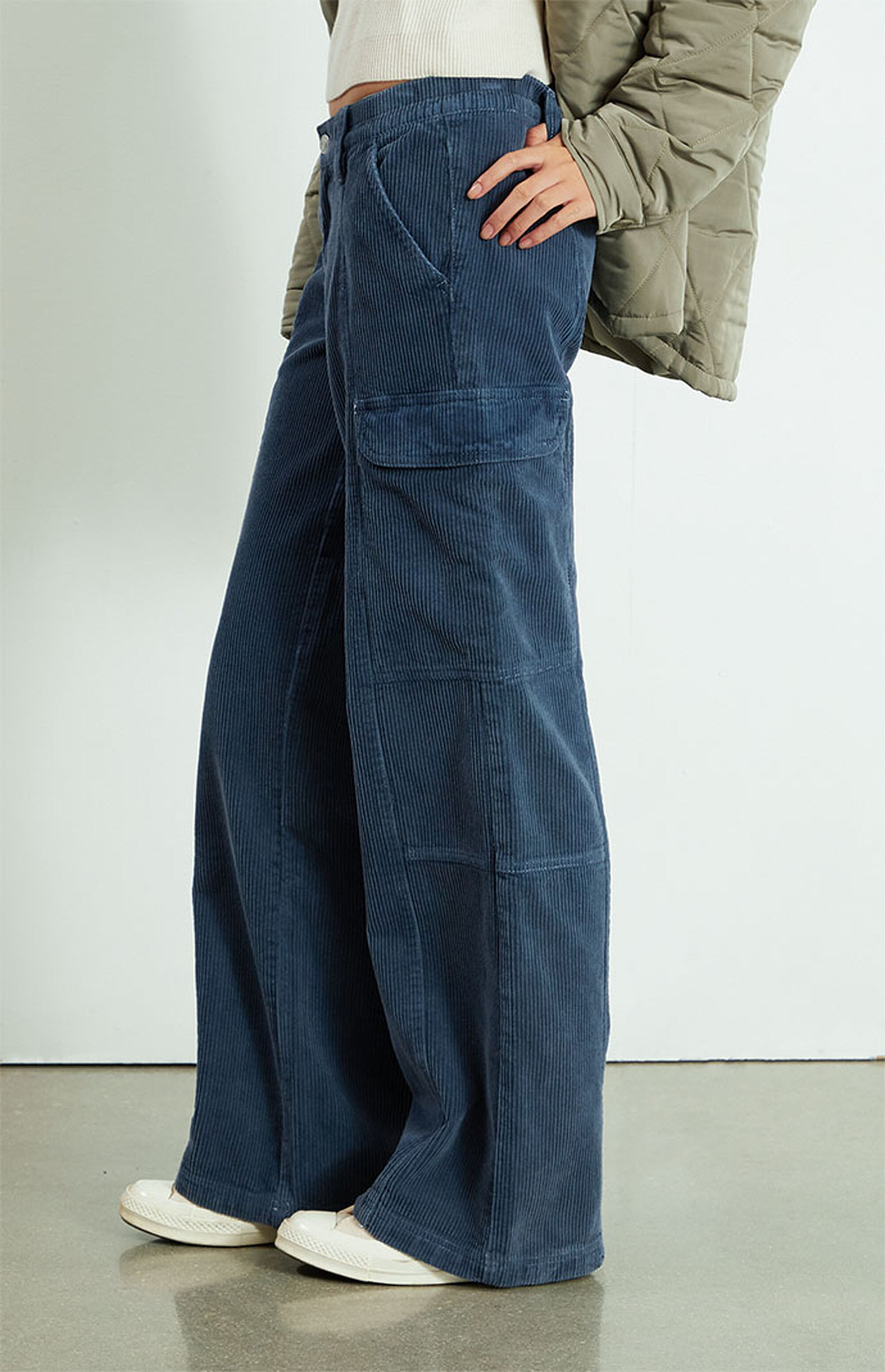 Pacsun Navy Corduroy Low Rise Puddle Cargo Pants | PacSun