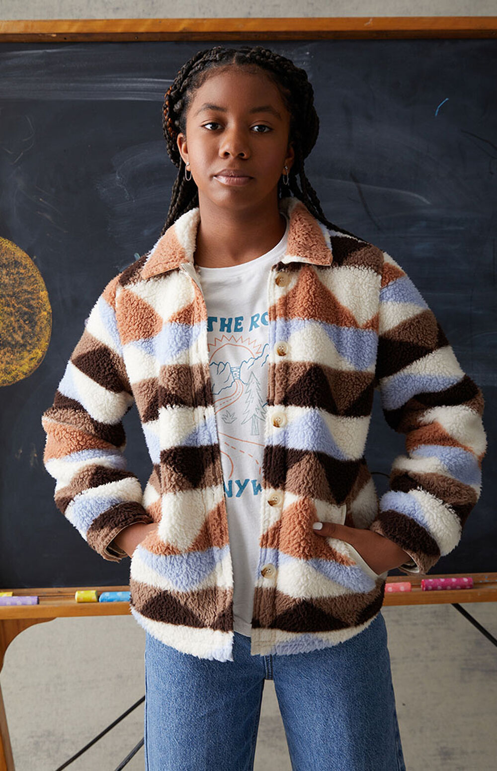 PacSun Kids Brown Sherpa Homecoming Jacket | PacSun