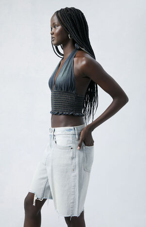 Pacsun Eco Light Indigo Frayed Baggy Jorts | PacSun