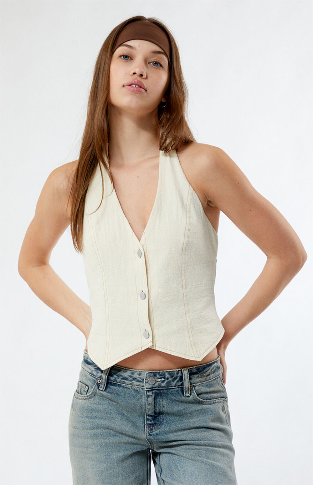 LA Hearts Linen Open Back Vest | PacSun