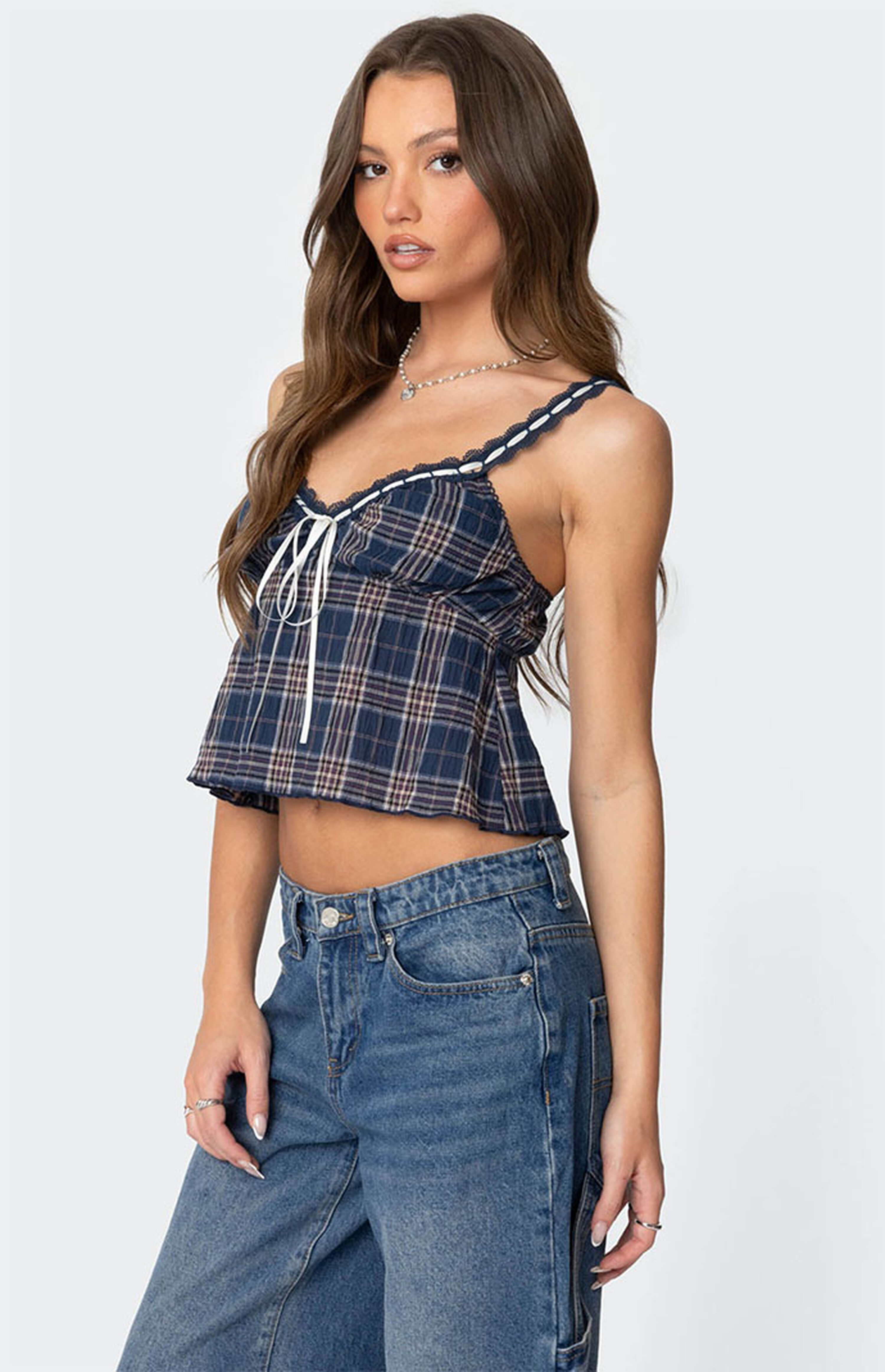 Edikted Plaid Lace Trim Tank Top | Pacsun