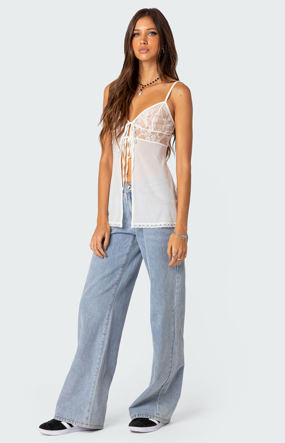 Edikted Mimosa Sheer Lace Long Tank Top | Pacsun