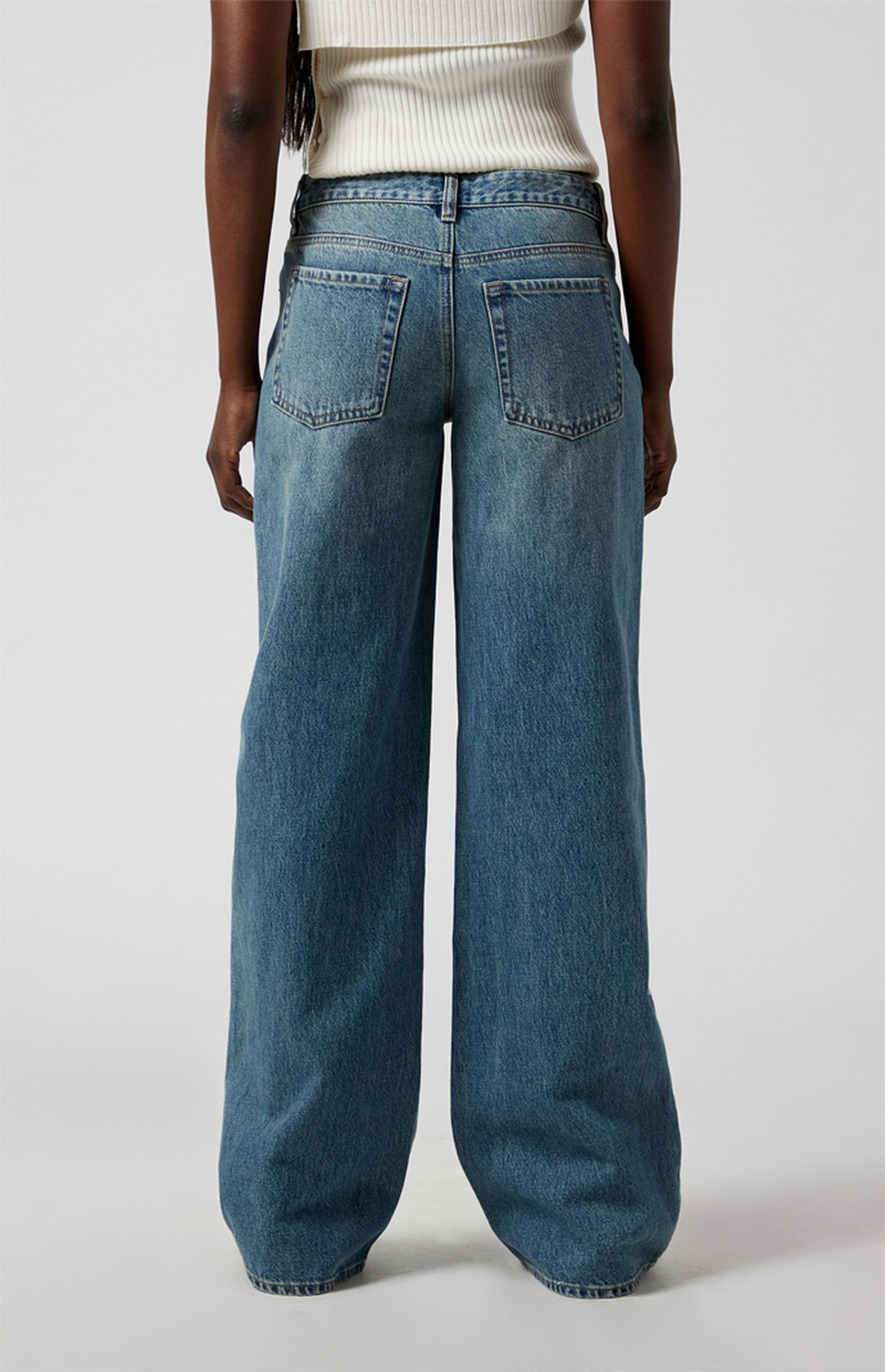 Pacsun Casey Low Rise Baggy Jeans Bow Graphic Medium Indigo | Pacsun