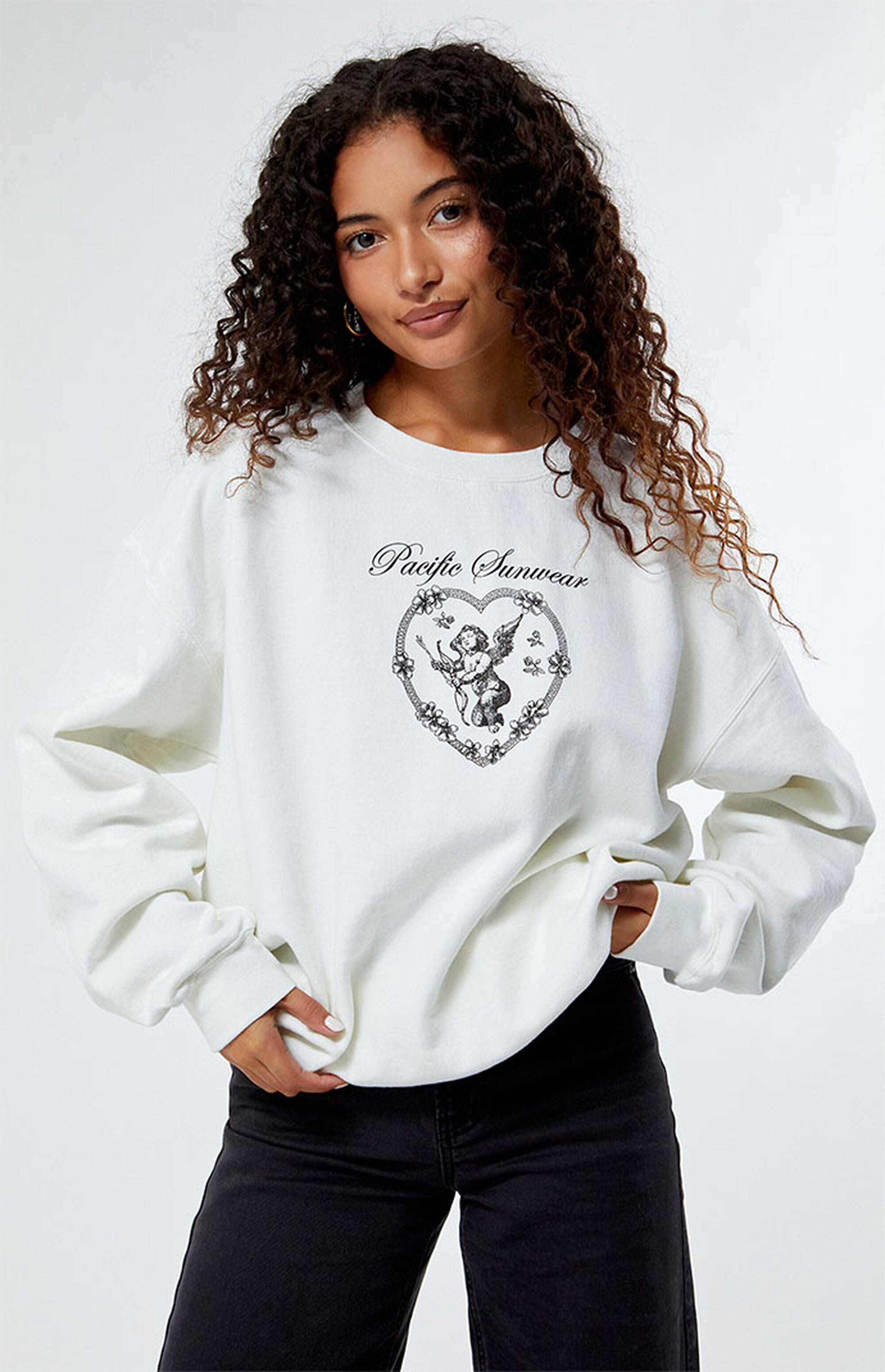 Golden Hour Pacific Sunwear Angel Heart Crew Neck Sweatshirt | PacSun