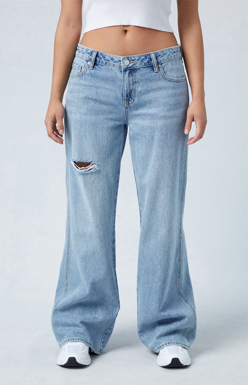 Pacsun Eco Light Indigo Glitter Low Rise Baggy Jeans | PacSun