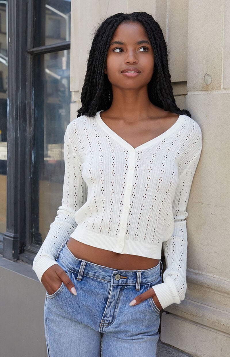 John Galt White Pointelle Cardigan | PacSun