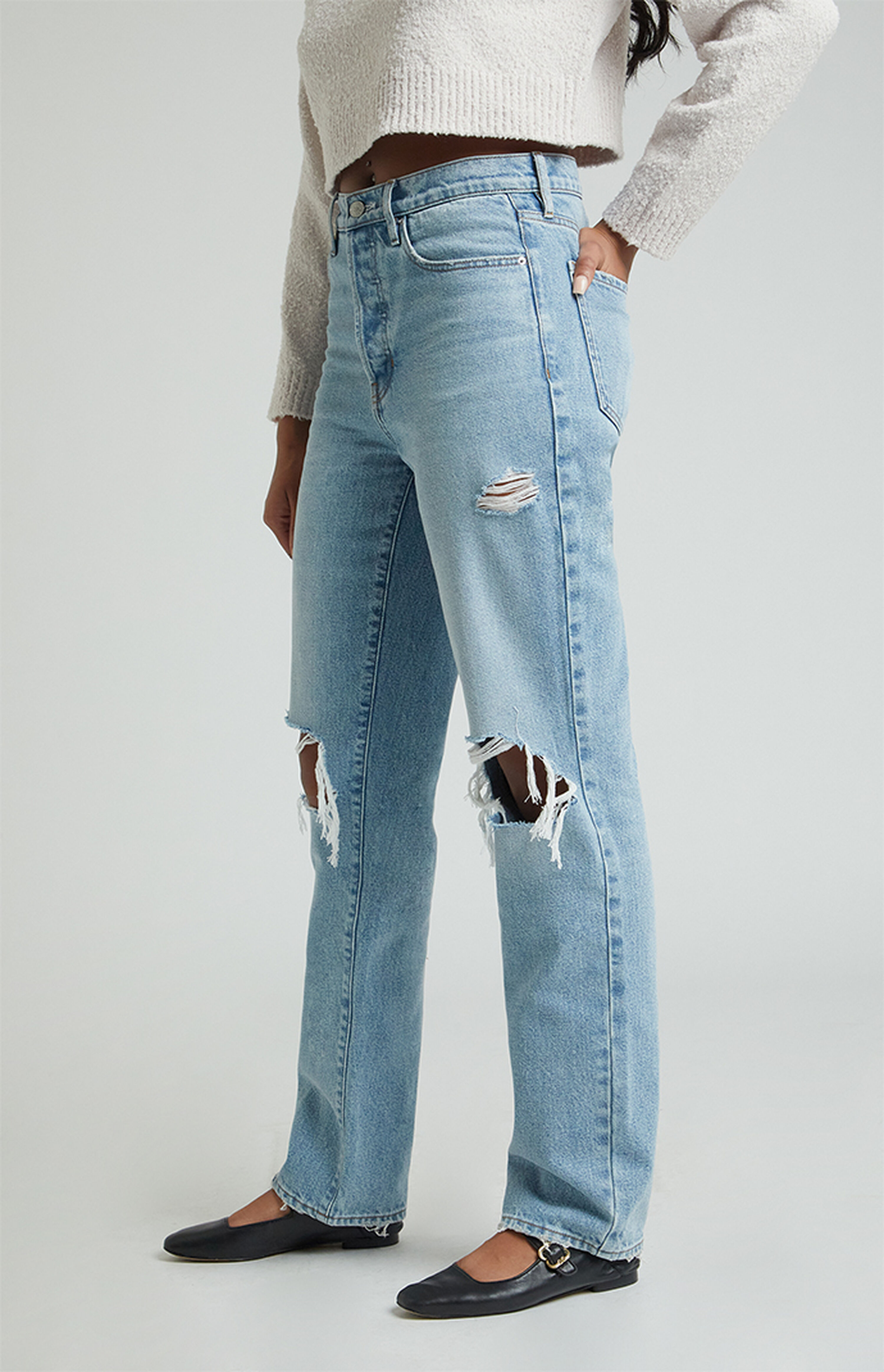 Pacsun Light Indigo Ripped Knee Dad Jeans | Pacsun