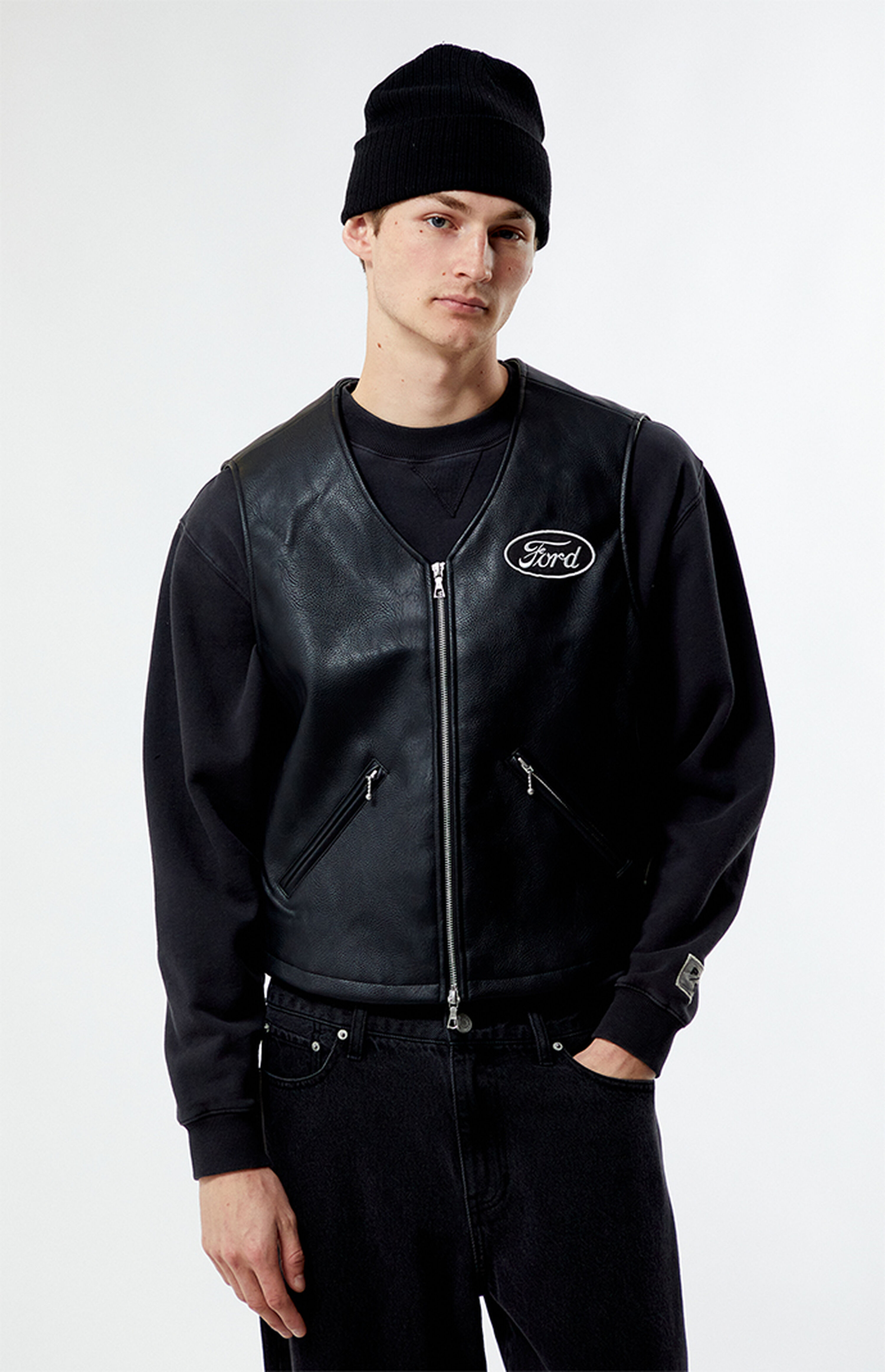 FORD Pleather Zip Vest | Pacsun