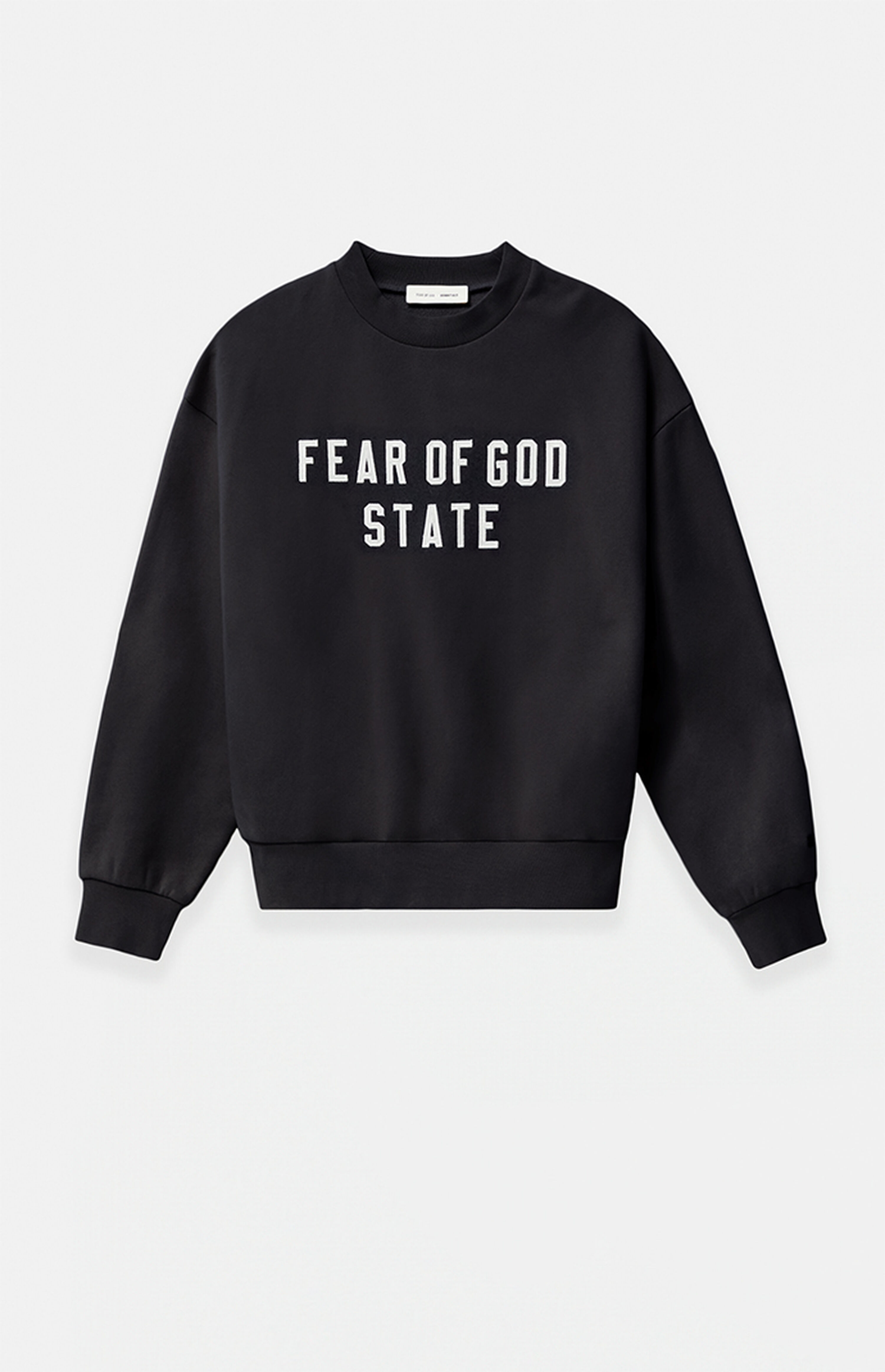 Fear of God ESSENTIALS Jet Black '90s Fit Fleece Crew Neck Sweatshirt ...
