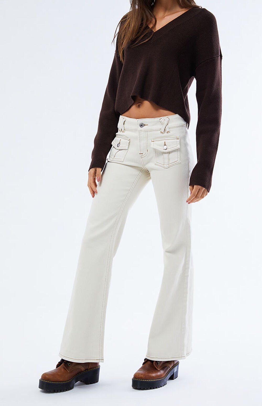 Pacsun Bone Low Rise Cargo Flare Jeans | PacSun