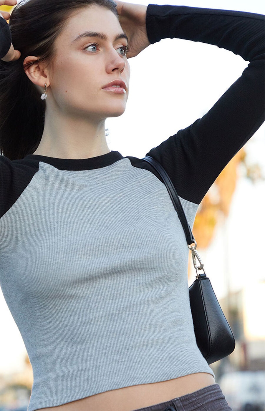 John Galt Grey & Black Bella Long Sleeve Colorblock Top | PacSun