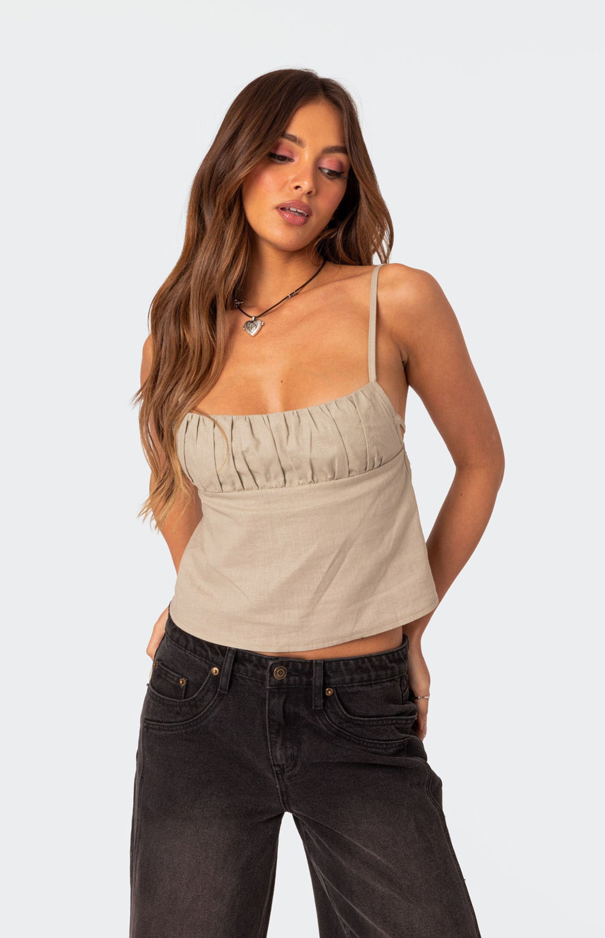 Edikted Linen Open Back Tank Top | PacSun