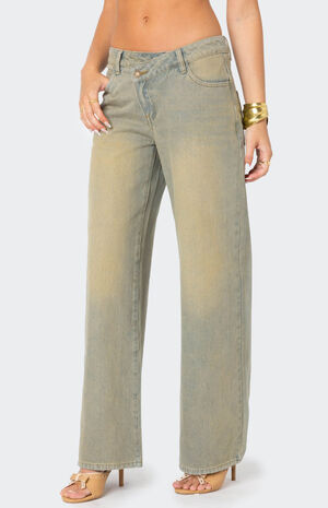 Edikted Asymmetric Low Rise Wrap Jeans | PacSun