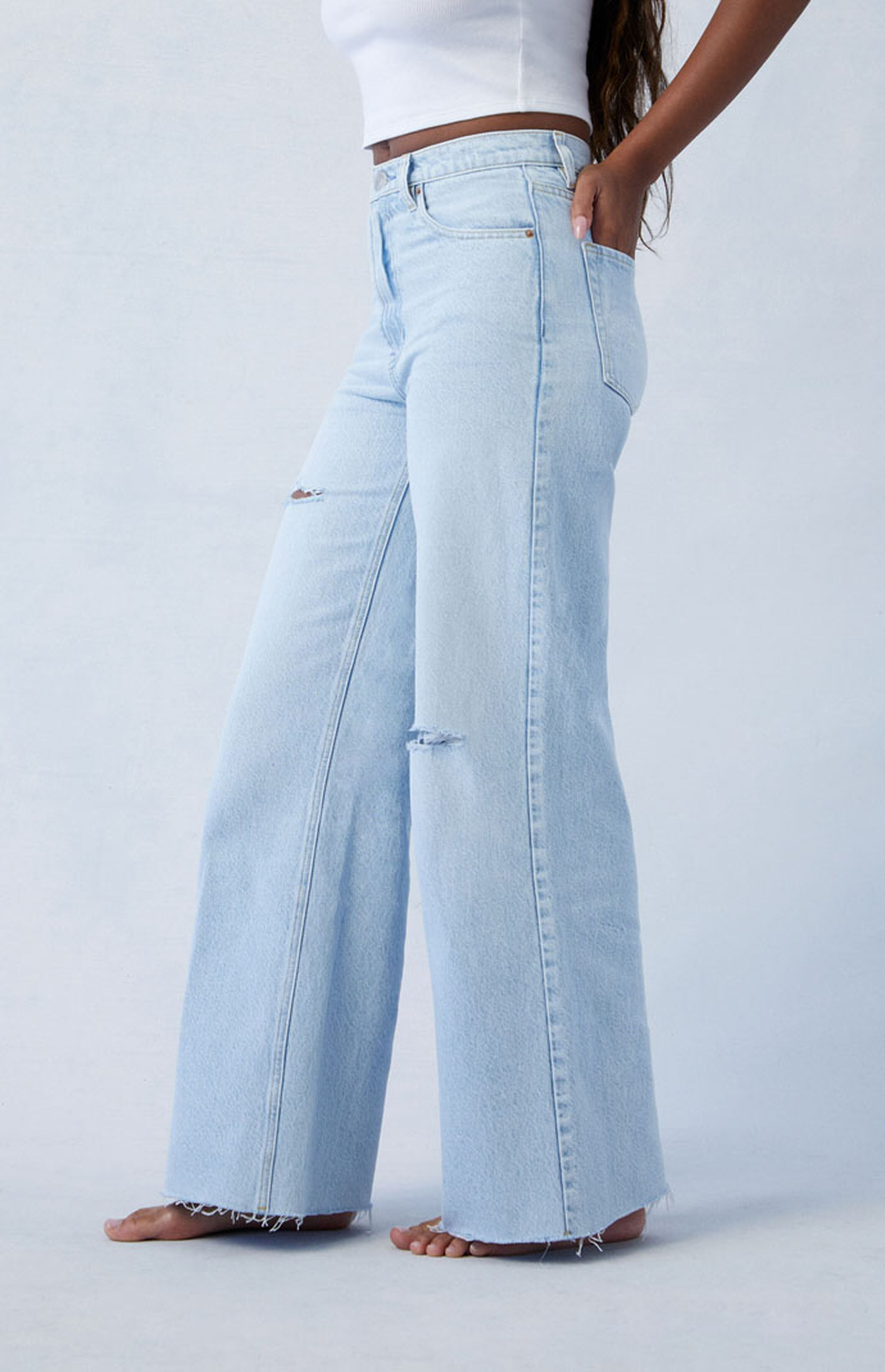 Pacsun Eco Light Indigo Ripped Wide Leg Jeans | Pacsun