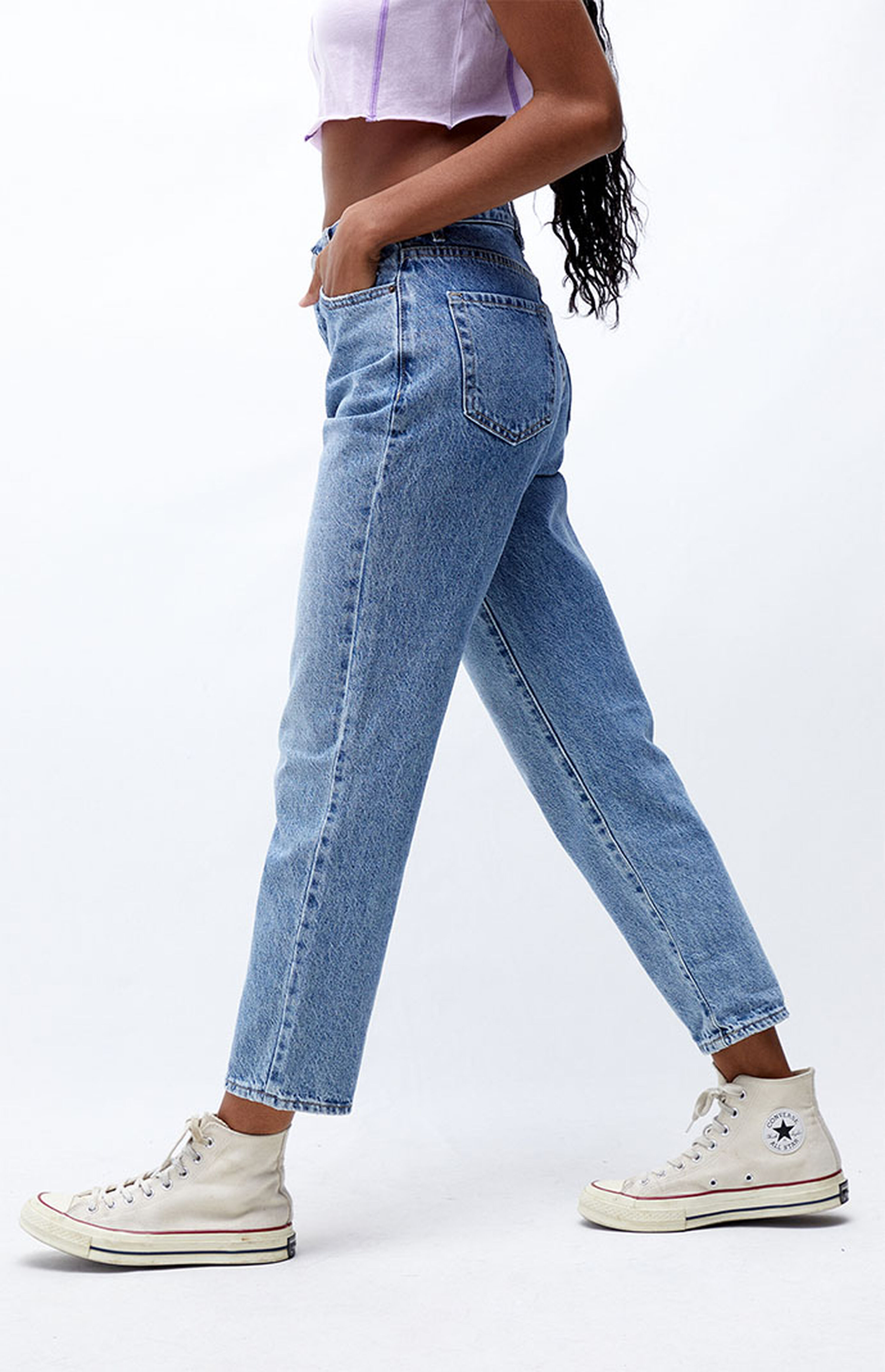 Pacsun Eco Medium Blue High Waisted Straight Leg Jeans | PacSun